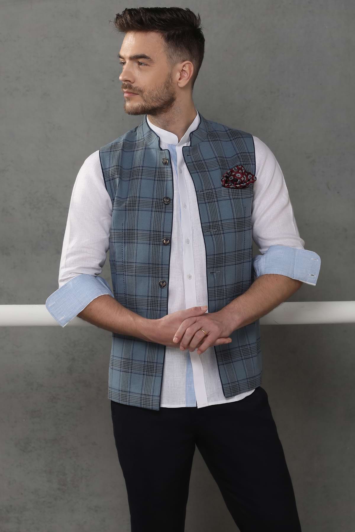 The Oh-So-Hot Nehru Jacket - Blue Check